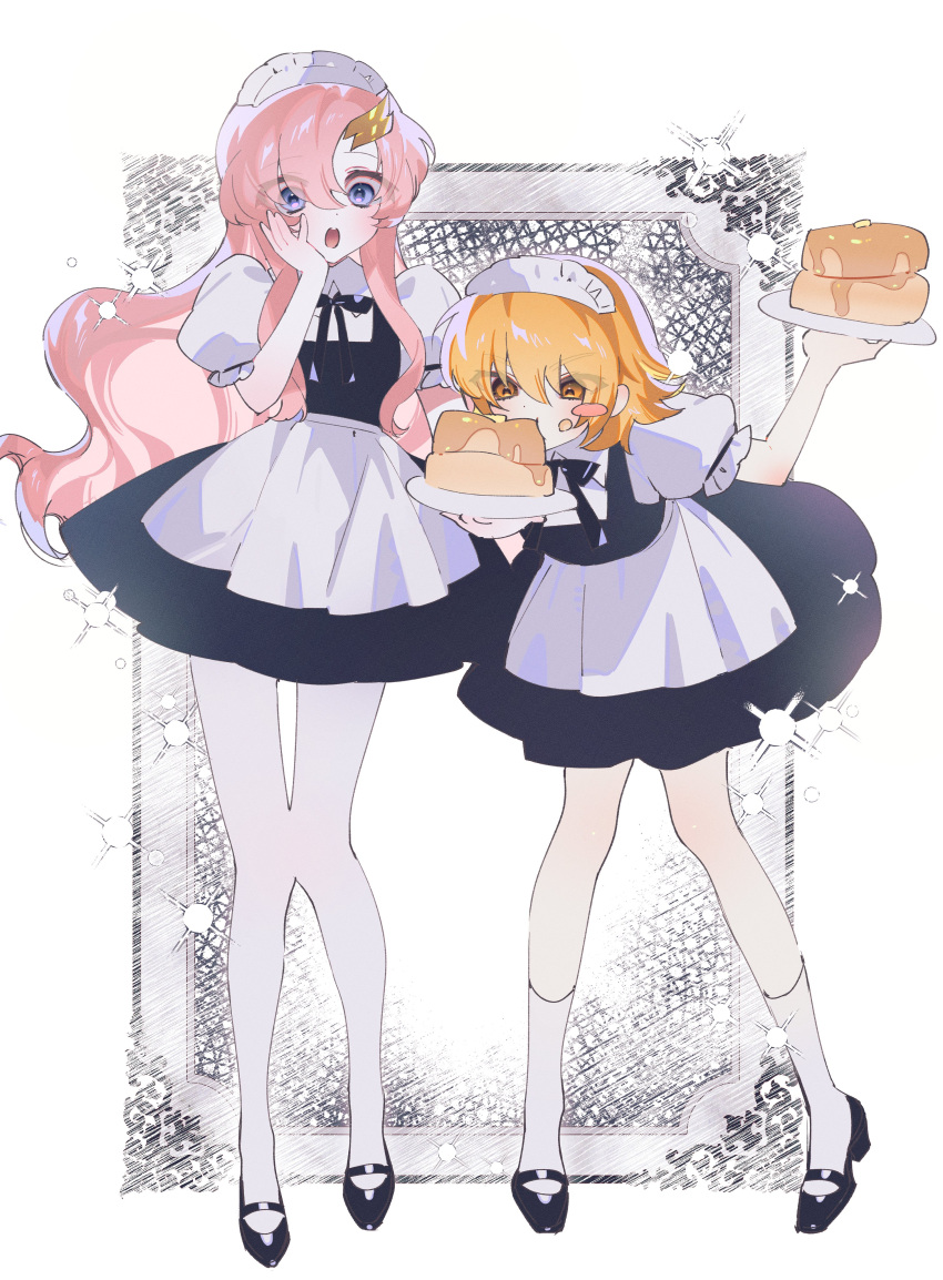 Safebooru - 2girls absurdres alternate costume am (deritsi411) apron black dress black footwear ...
