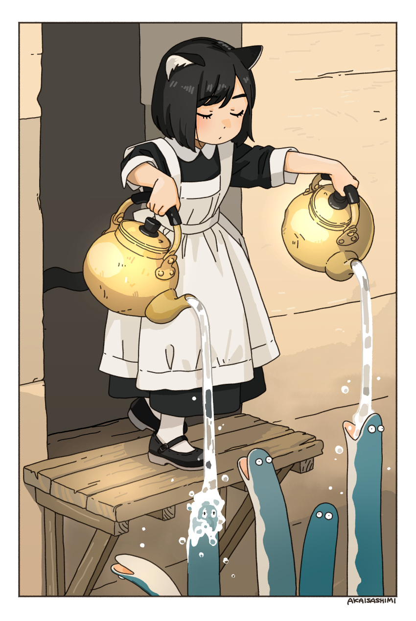 Safebooru - 1girl absurdres akai sashimi animal ears apron black dress black footwear black hair ...