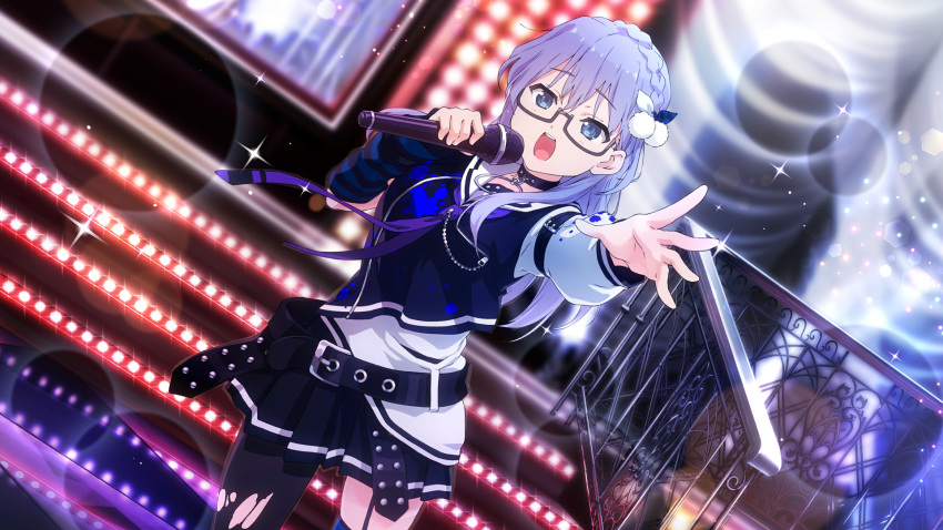 Safebooru - 1girl 22/7 22/7 ongaku no jikan asymmetrical legwear belt black-framed eyewear black ...