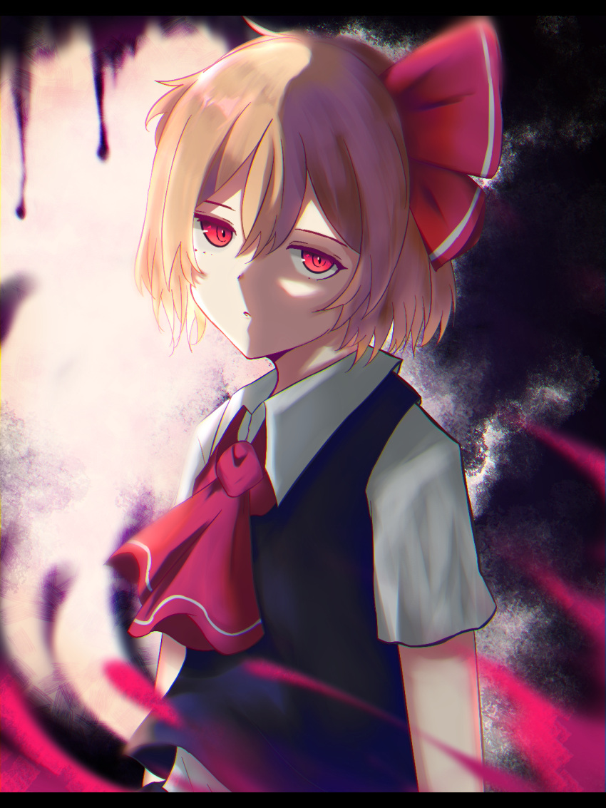 Safebooru - 1girl ascot black vest blonde hair blurry closed mouth collared shirt commentary ...
