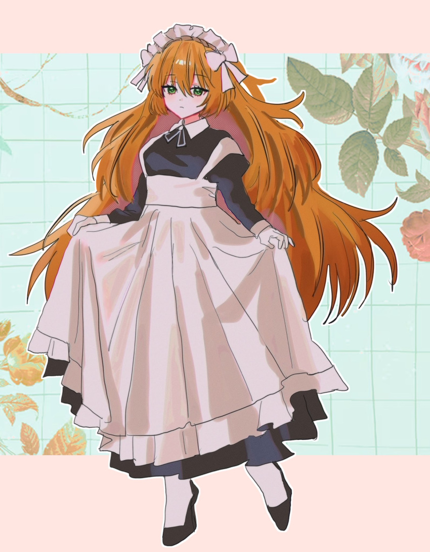 Safebooru - 1girl 5gn9x apron black dress black footwear bow dress full body hair bow hairband ...