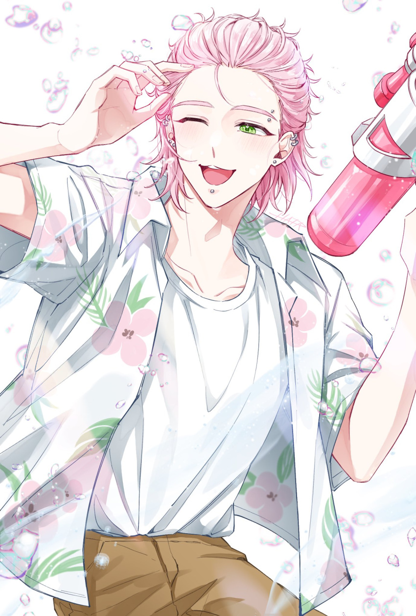 Safebooru - 1boy chin piercing collared shirt ear piercing earrings ...