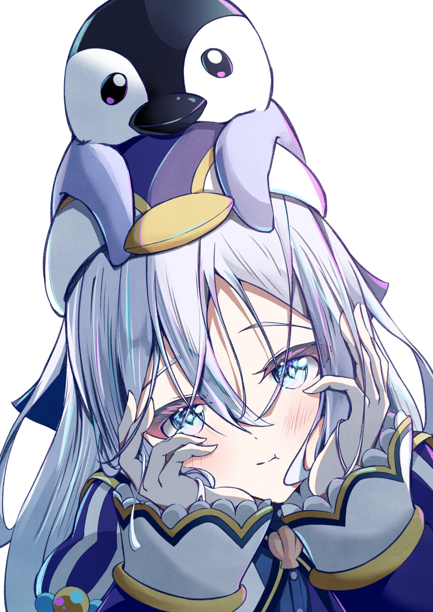 Safebooru - 1girl absurdres animal hood animal on head bird blue eyes ...