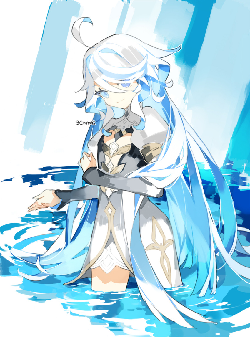 Safebooru - 1girl ahoge blue eyes blue theme cleavage cutout closed ...