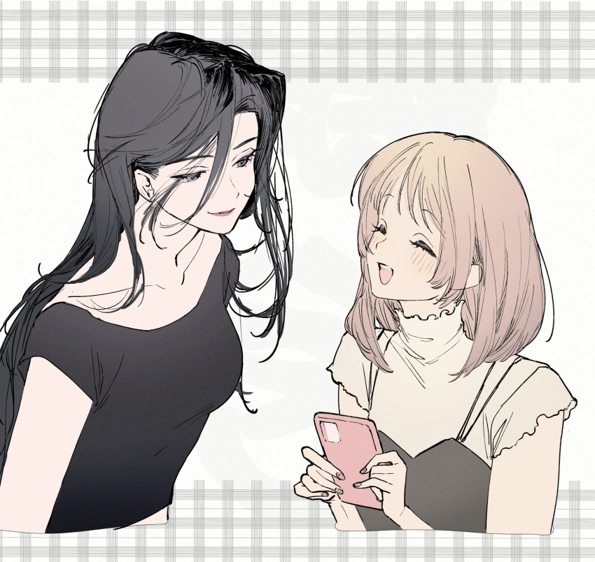 Safebooru - 2girls absurdres black eyes black hair black shirt blush ...