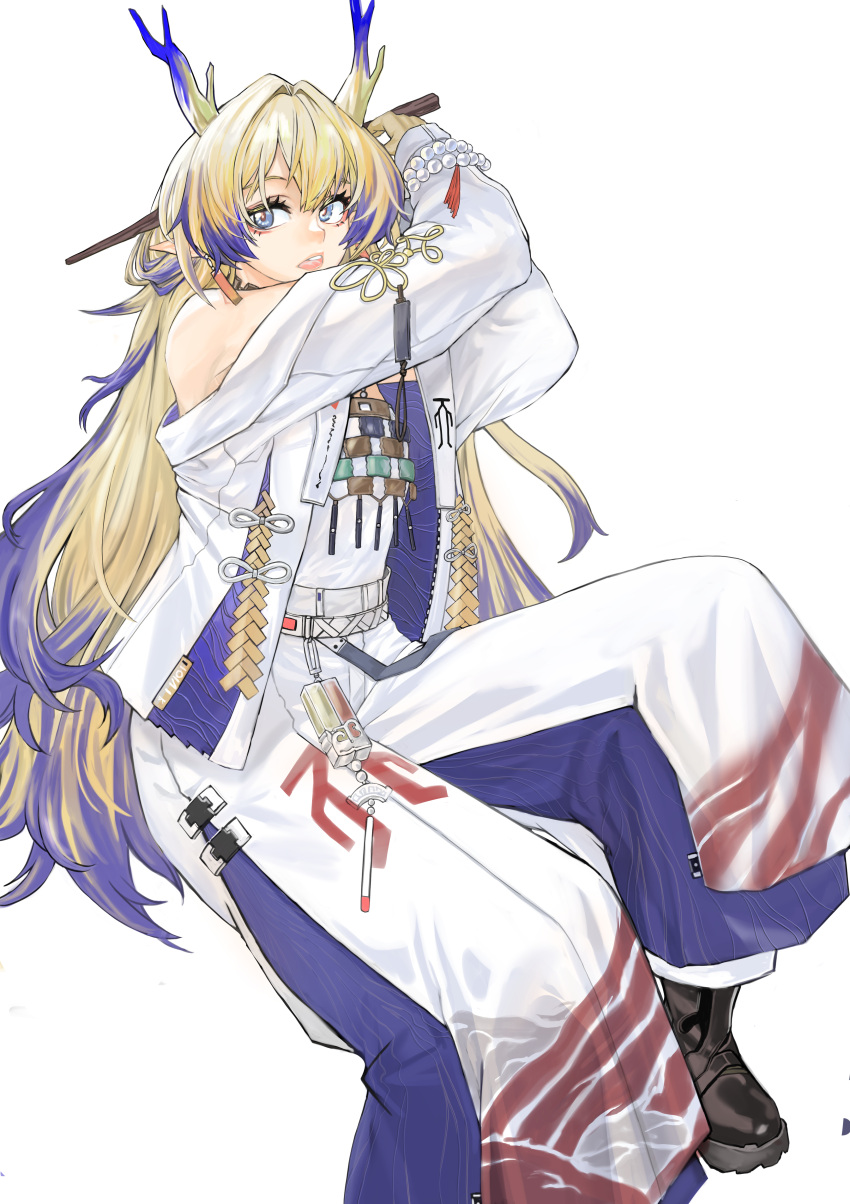 Safebooru - 1girl absurdres arknights bare shoulders blonde hair blue eyes blue hair dragon girl ...