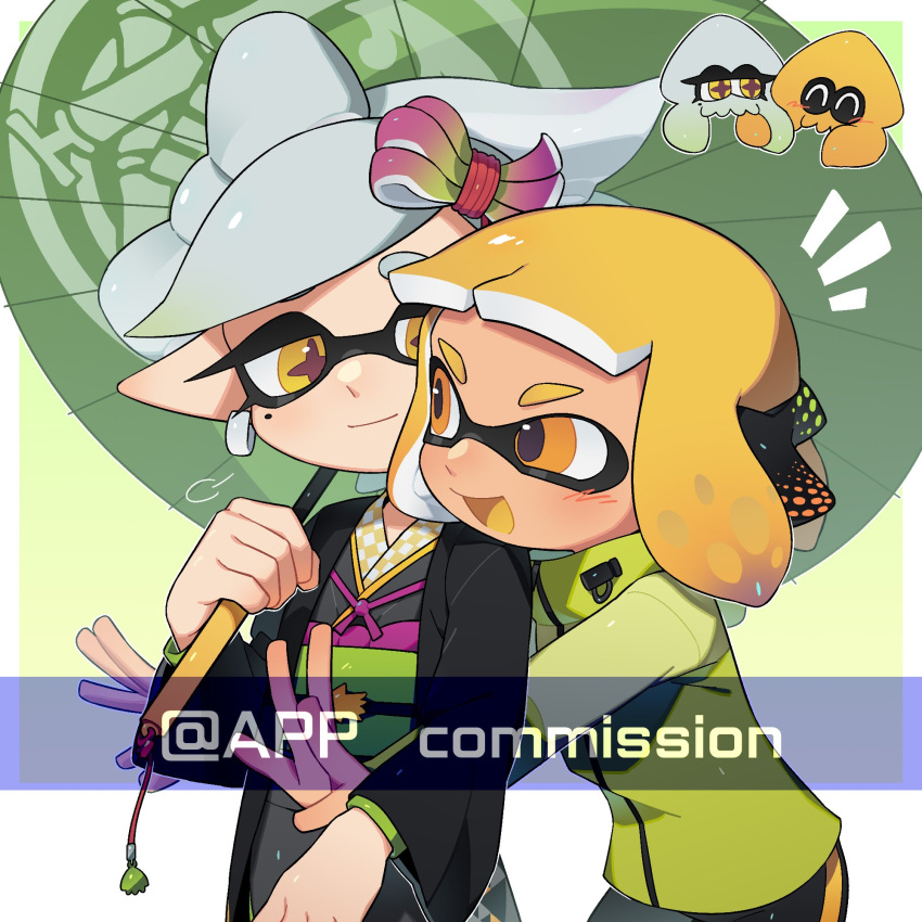 Safebooru - 2girls agent 4 (splatoon) artist name behind-the-head ...