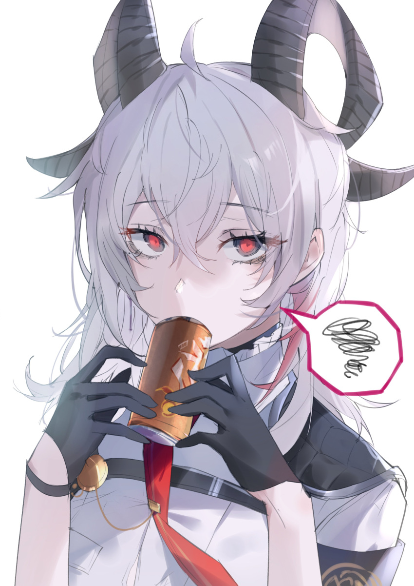 Safebooru - 1girl absurdres armband black armband black eyes black gloves black horns can chest ...