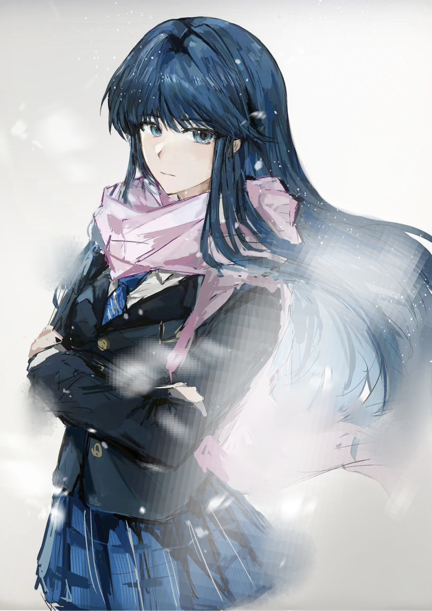 Safebooru - 1girl absurdres black jacket blazer blue eyes blue hair blue necktie blue skirt ...