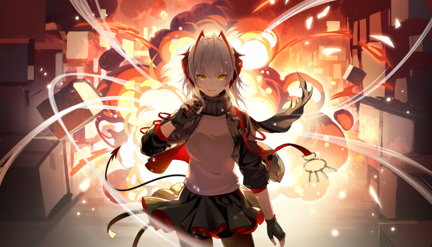 Safebooru - 1girl absurdres antenna hair arknights black gloves black jacket black scarf black ...