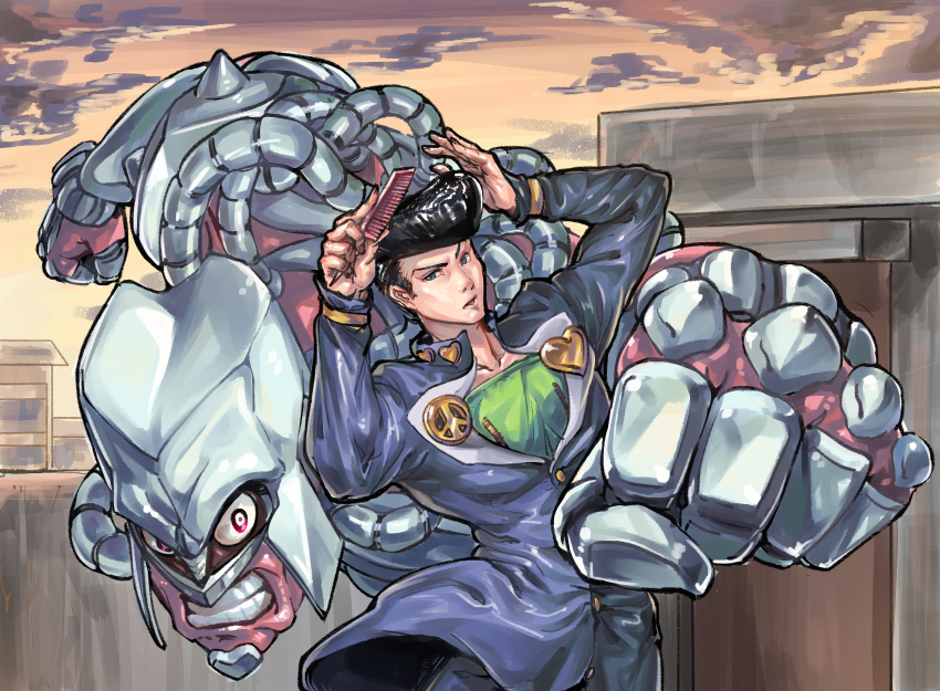 Safebooru - 1boy black hair blue eyes brushing hair clenched hand ...