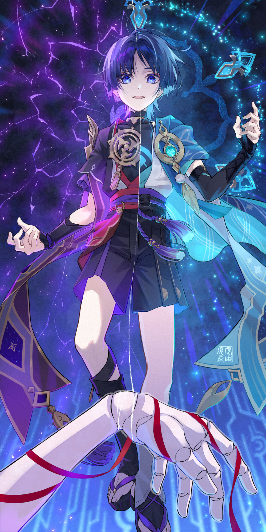 Safebooru - 1boy absurdres anemo symbol (genshin impact) animal print aqua sleeves armor belt ...