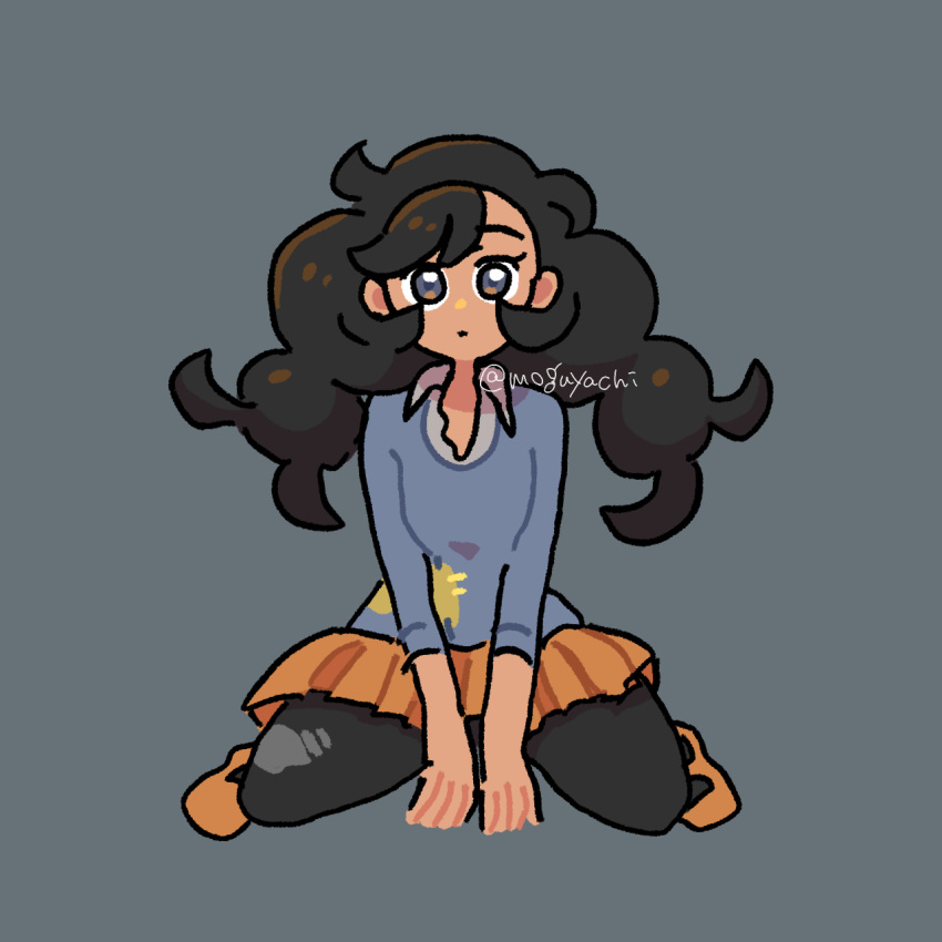 Safebooru - 1girl black hair emma (pokemon) grey background grey eyes ...