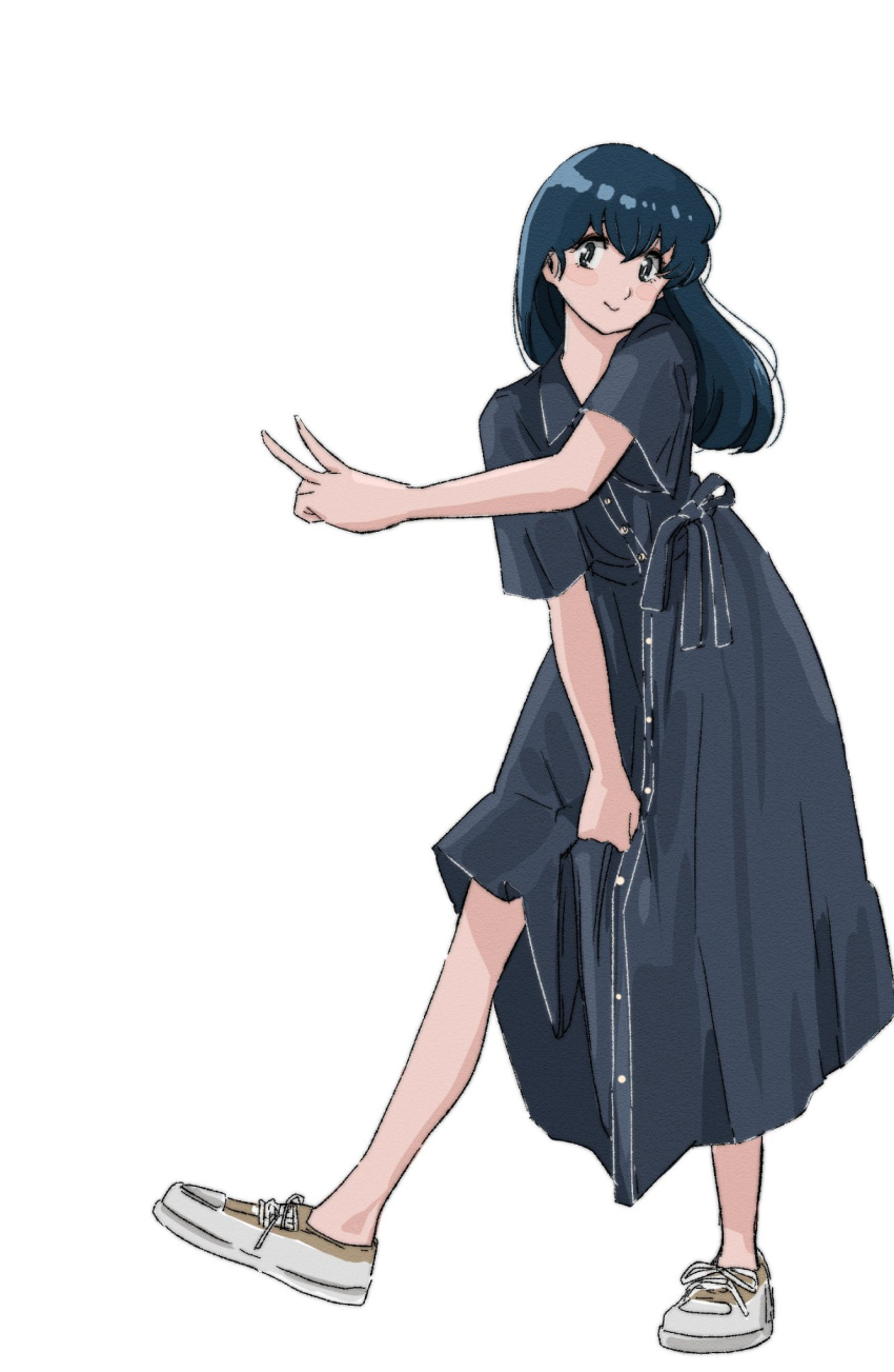 Safebooru - 1girl black dress black eyes blue hair blush clutching clothes collared dress dress ...