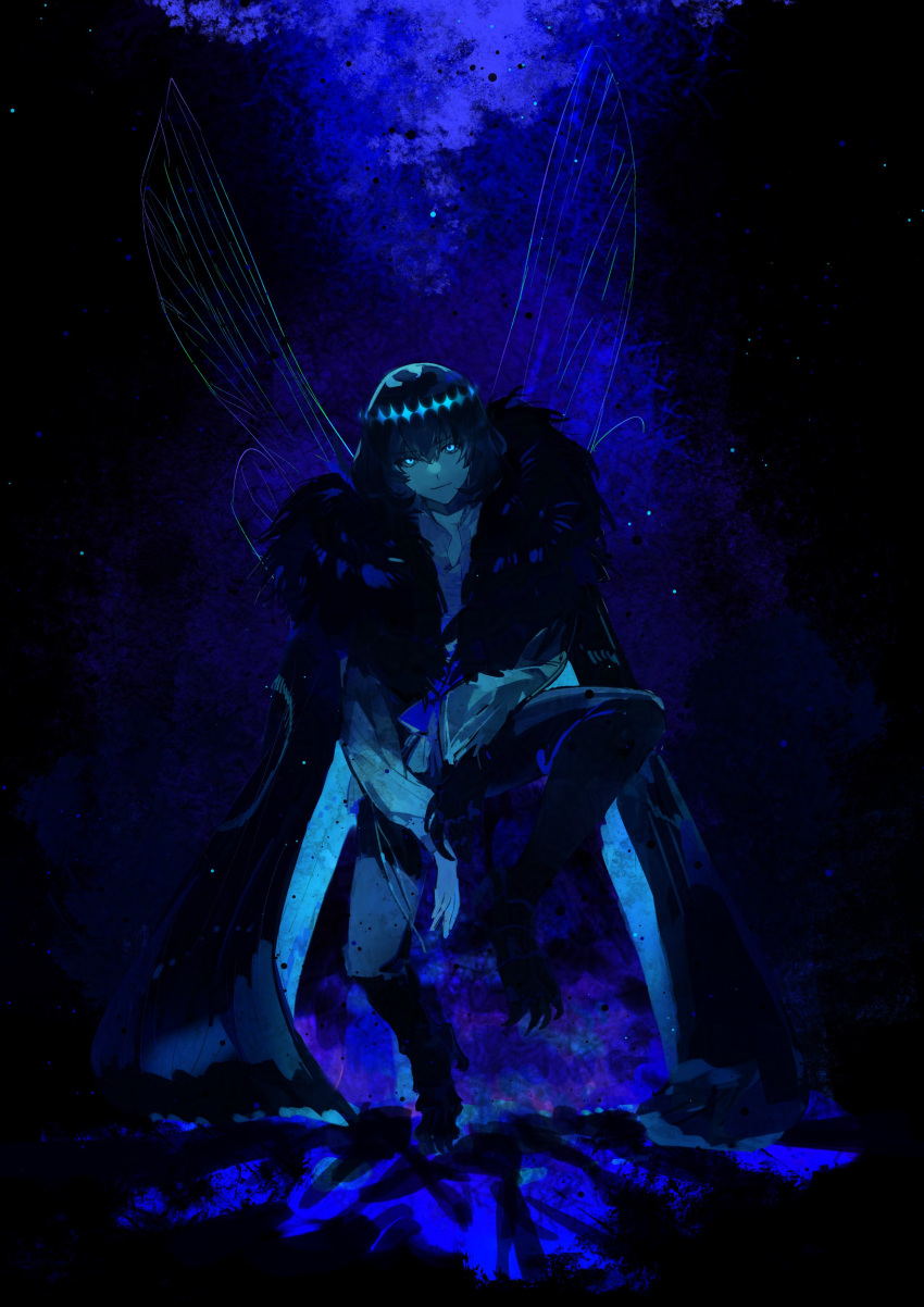 Safebooru - 1boy absurdres arthropod boy arthropod limbs black hair blue background blue eyes ...