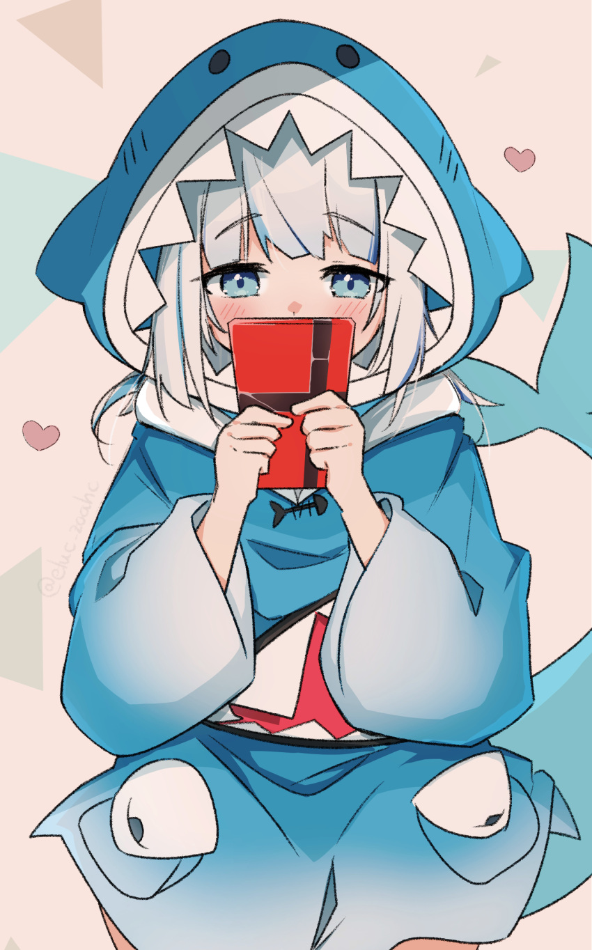 Safebooru - 1girl absurdres animal hood blue eyes blue hair blue hoodie blush box commentary ...