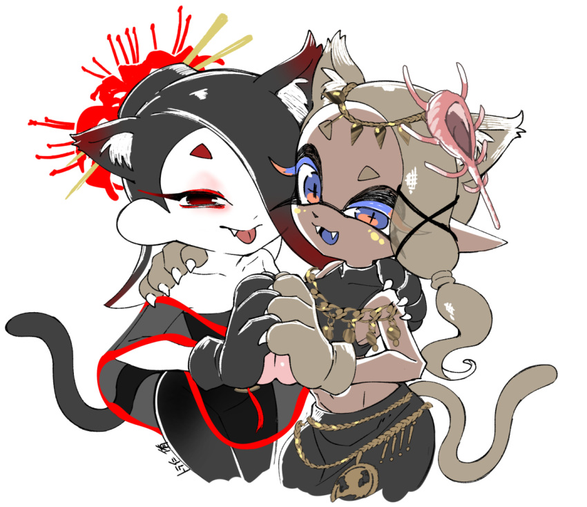 Safebooru - 2girls animal ears animal hands cat ears cat tail dark-skinned female dark skin frye ...