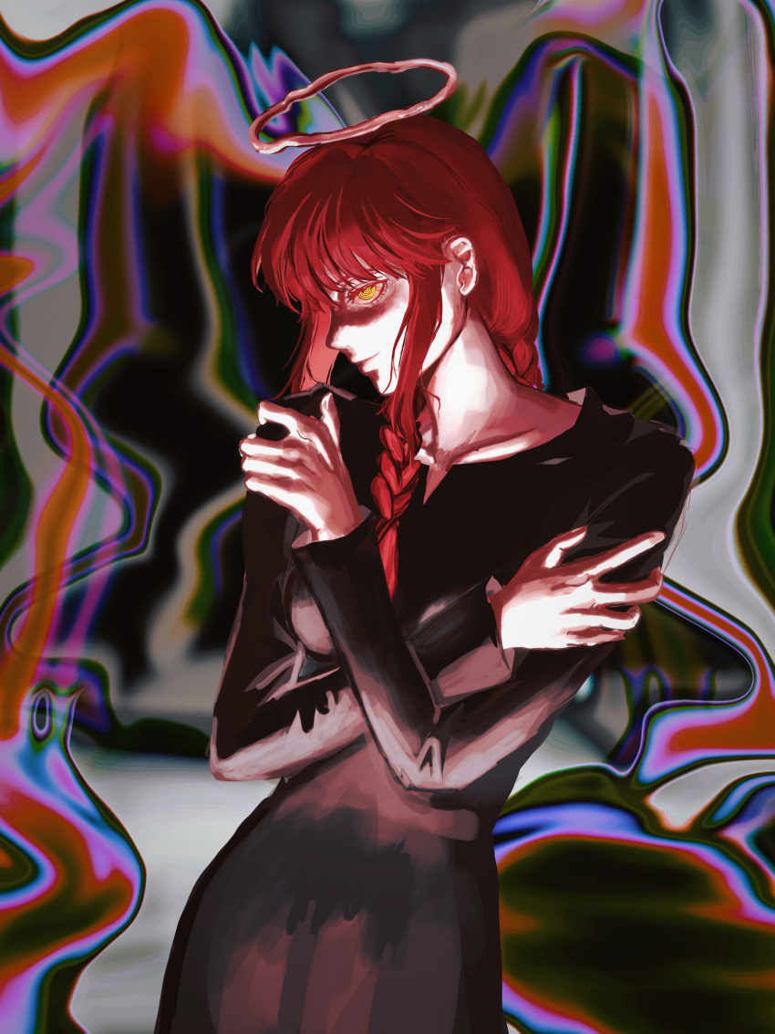 Safebooru - 1girl abstract background absurdres braid braided ponytail chainsaw man demon girl ...