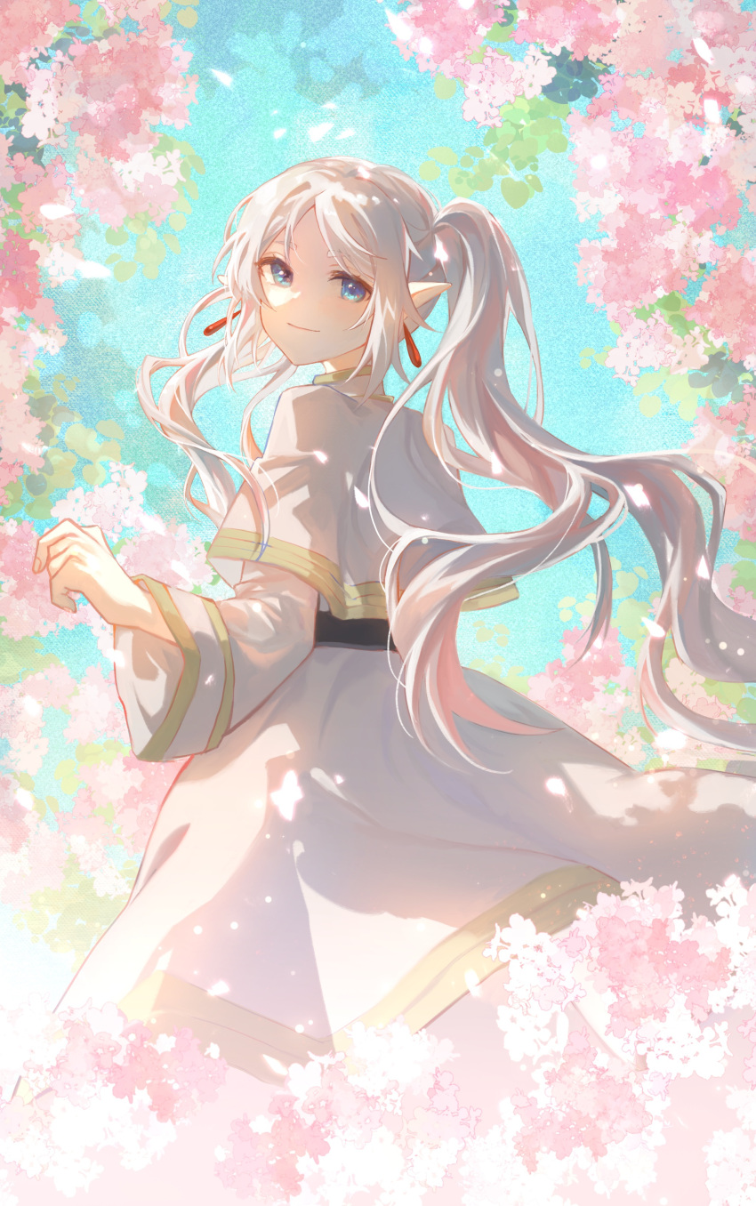 Safebooru - 1girl absurdres belt black belt bloom blue eyes capelet cherry blossoms closed mouth ...