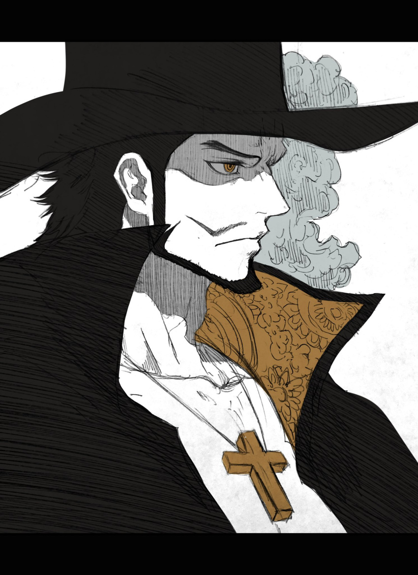 Safebooru - 1boy beard black hair closed mouth commentary cross pendant ...