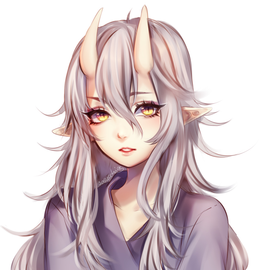 Safebooru - 1girl aegyo sal ahoge artist name collarbone commentary demon girl demon horns ...