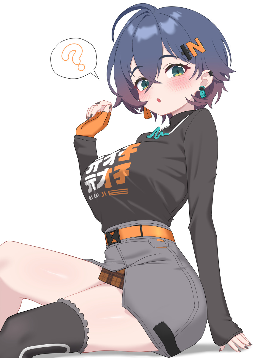 Safebooru - 1girl :o ? absurdres ahoge belle (zenless zone zero) black hair black nails black ...