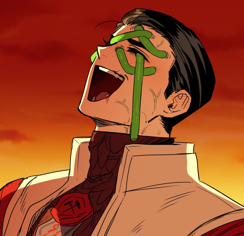 Safebooru - 1boy armor black hair blush chainmail closed eyes ear blush ...