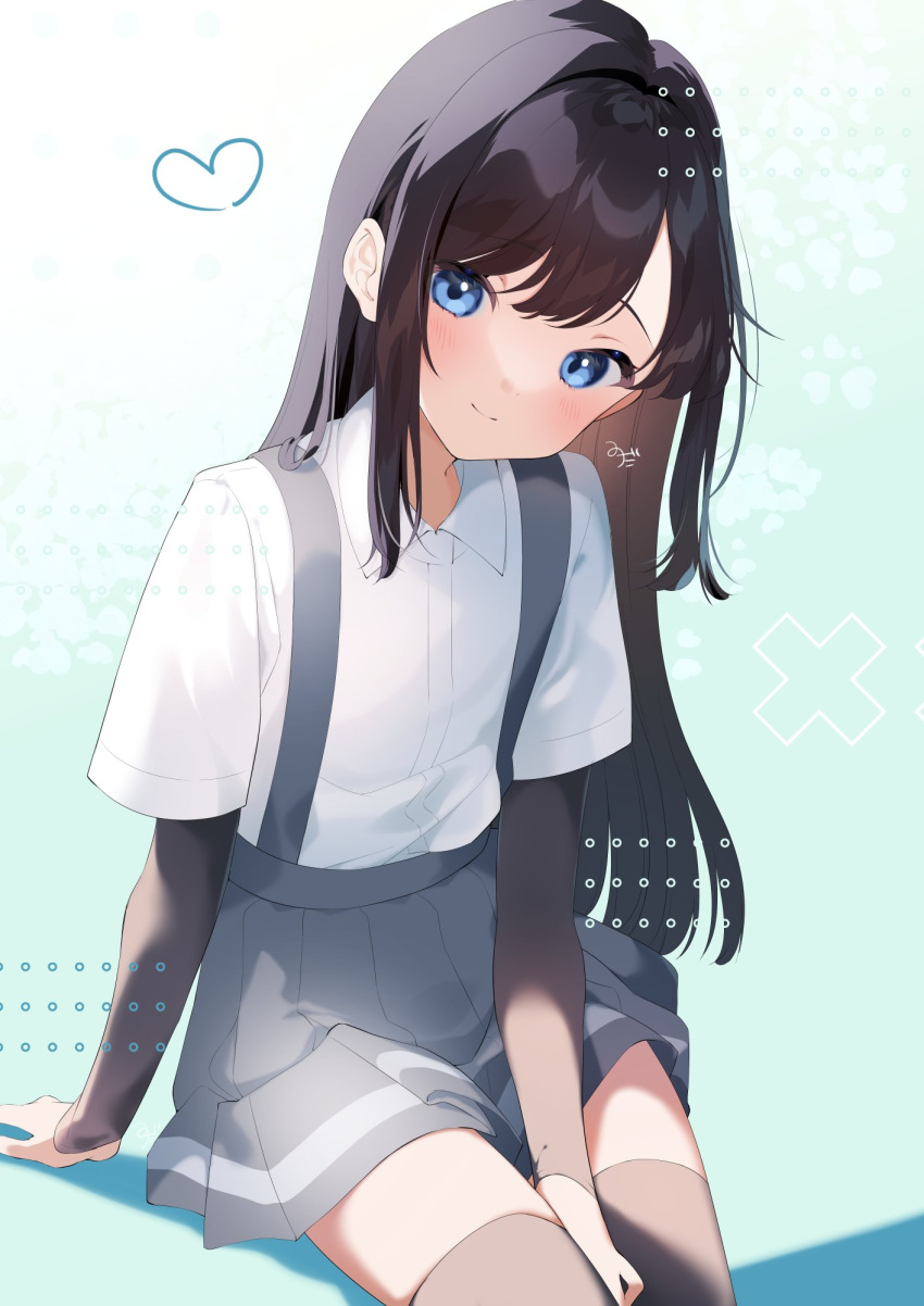 Safebooru - 1girl aqua background arm warmers asashio (kancolle) black hair black thighhighs ...