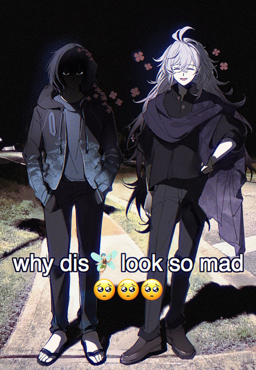 Safebooru - 2boys angry antenna hair black hair black pants closed eyes ...