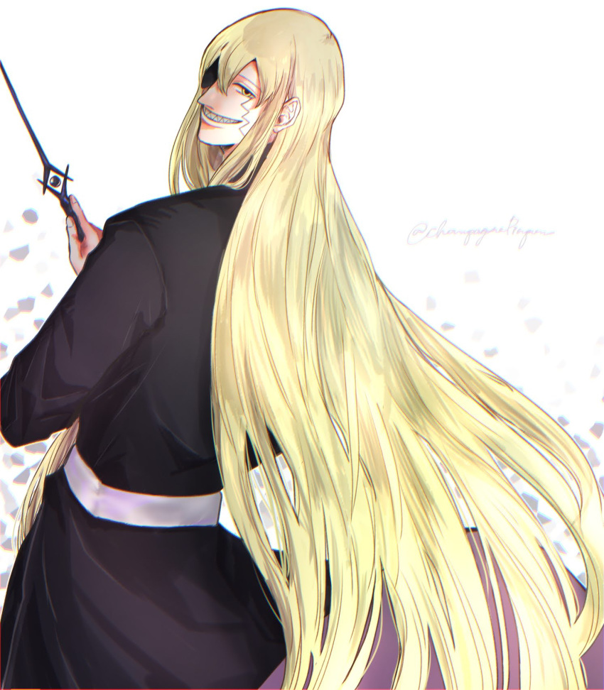 Safebooru - 1boy black robe eyepatch facial mark grin highres holding ...