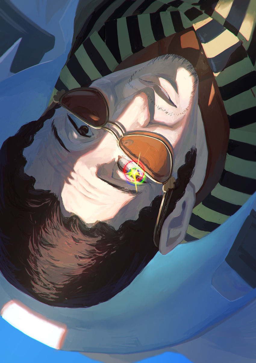 Safebooru - 1boy absurdres borsalino (kizaru) coat coat on shoulders facial hair highres male ...