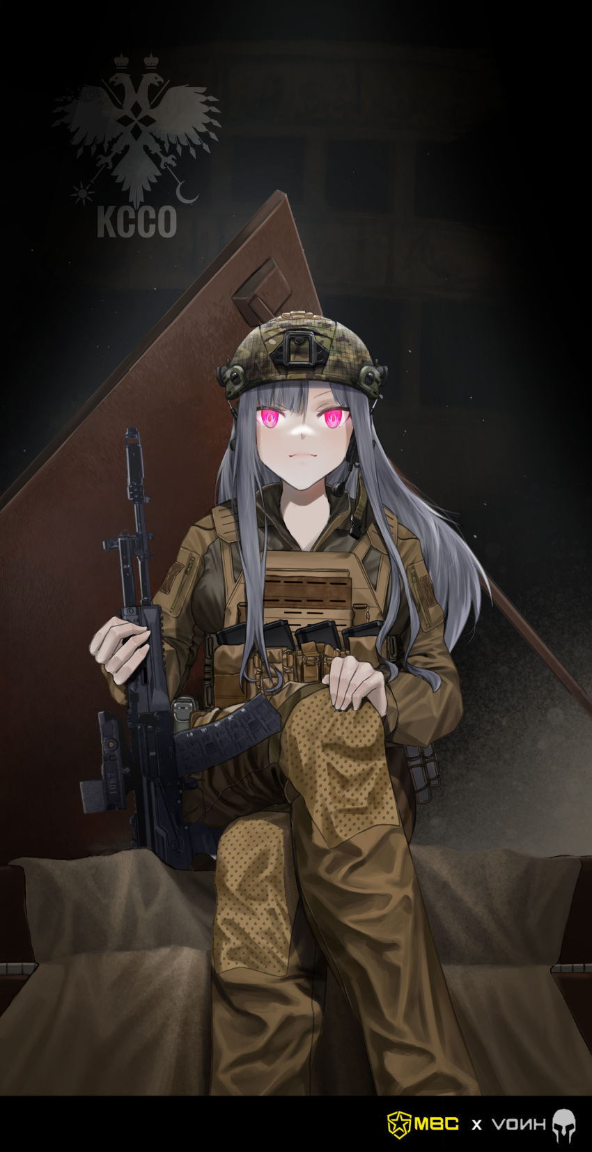 Safebooru - 1girl absurdres ak-12 ak-12 (girls' frontline) assault rifle breasts brown pants ...