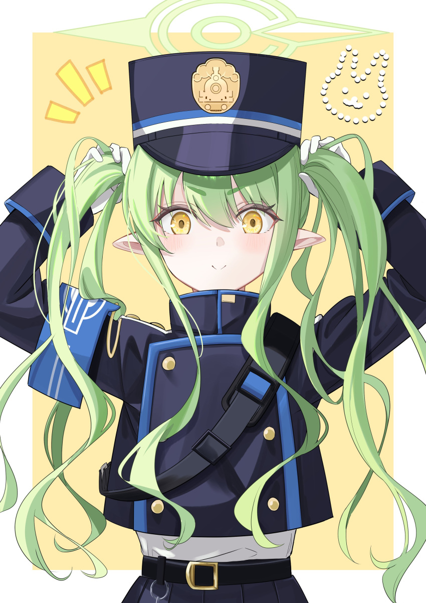 Safebooru - 1girl absurdres belt black hat blue archive blush flat chest green hair hat highres ...
