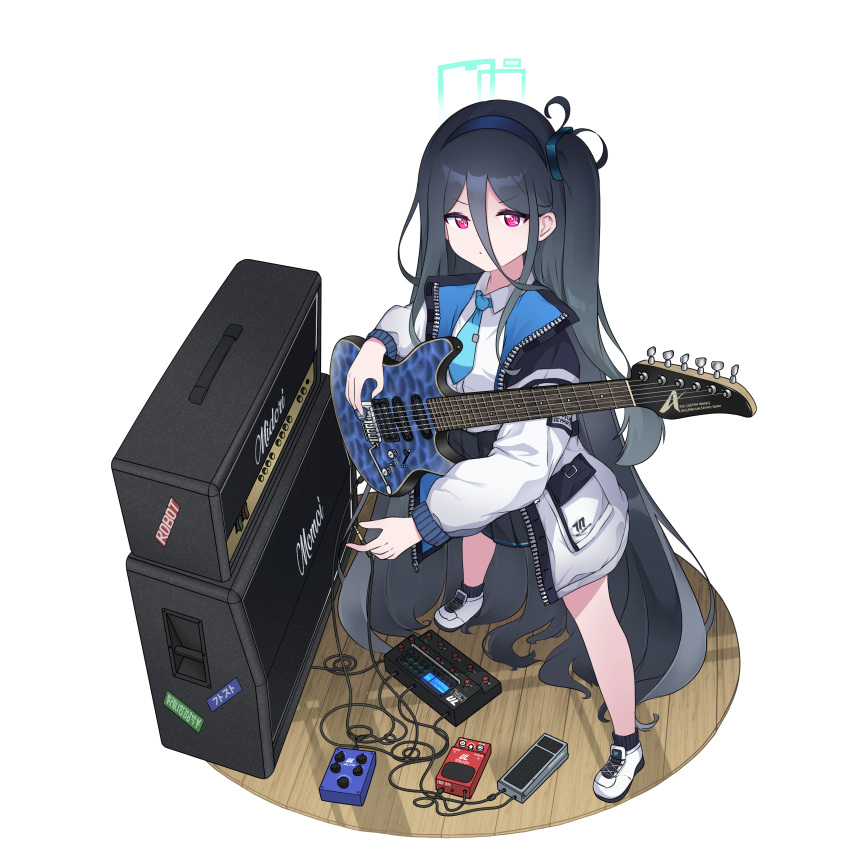Safebooru - 1girl absurdly long hair absurdres amplifier aqua necktie arona (blue archive) audio ...