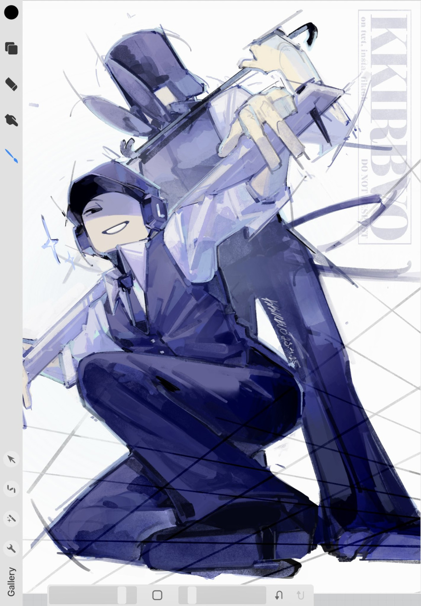 Safebooru - 2boys black hat black necktie black pants black vest colored skin contractee ...