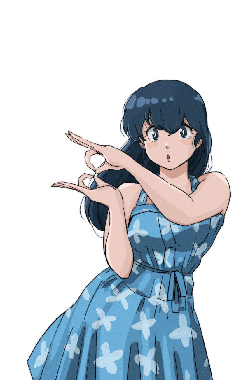 Safebooru - 1girl black eyes blue dress blue hair claw pose dress floral print highres maison ...