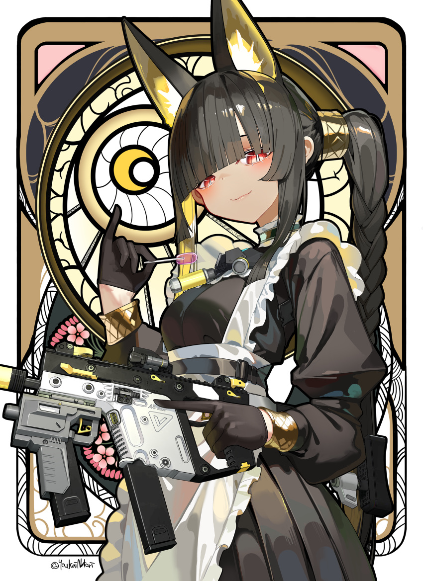 Safebooru - 1girl absurdres animal ear fluff animal ears apron black dress black gloves black ...