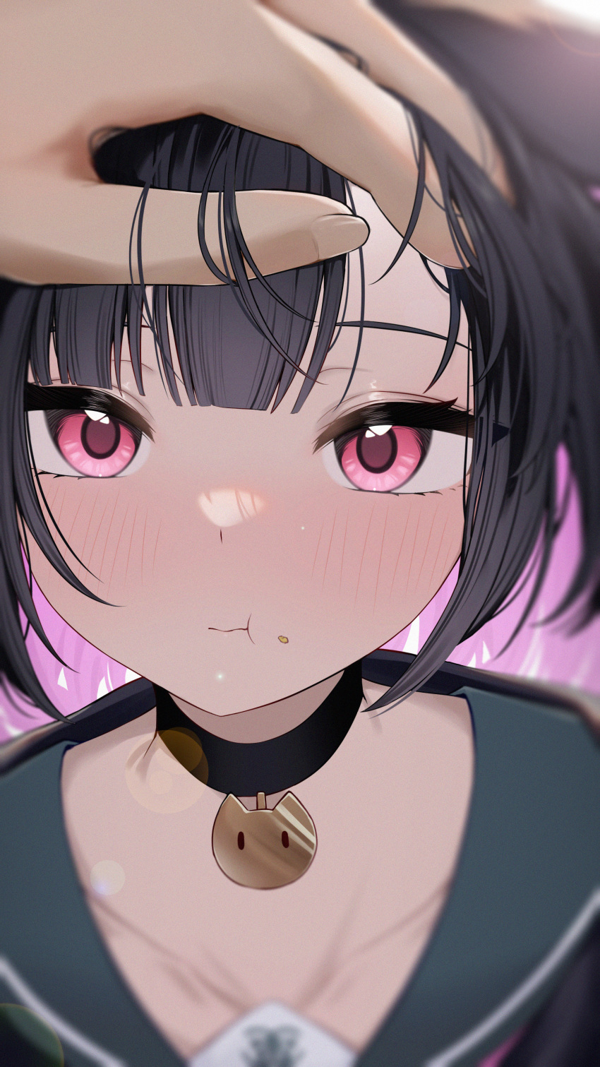 Safebooru - 1girl 1other absurdres animal ears black choker black hair blue archive blush cat ...