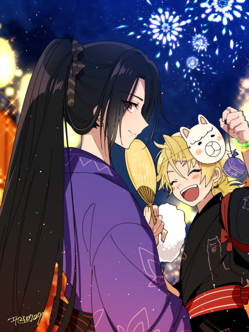 Safebooru - 2boys aerial fireworks alternate costume alternate ...