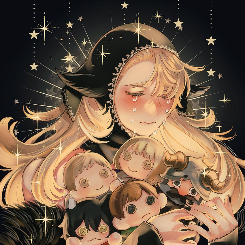 Safebooru - 1girl black background black hood black nails black sleeves ...