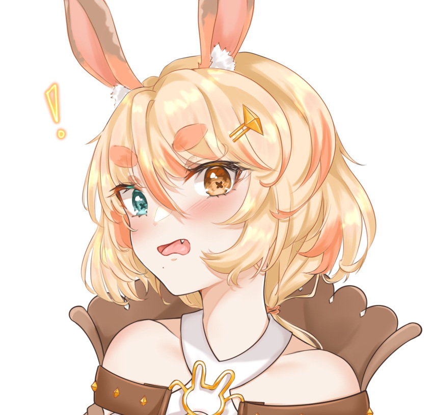 Safebooru - ! 1girl animal ears bare shoulders blonde hair blue eyes brown eyes commentary cross ...
