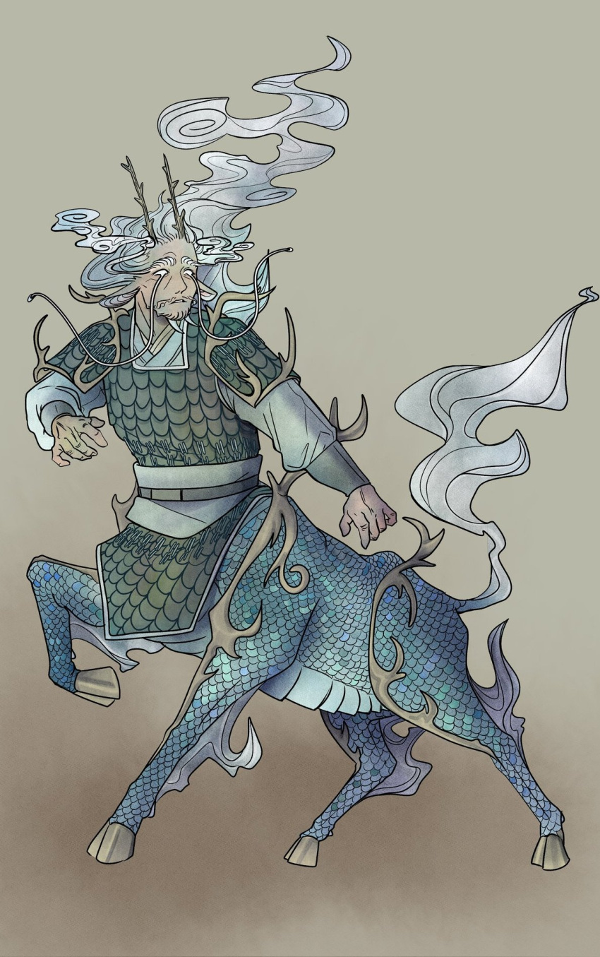 Safebooru - 1boy antlers armor beard stubble brown background ...