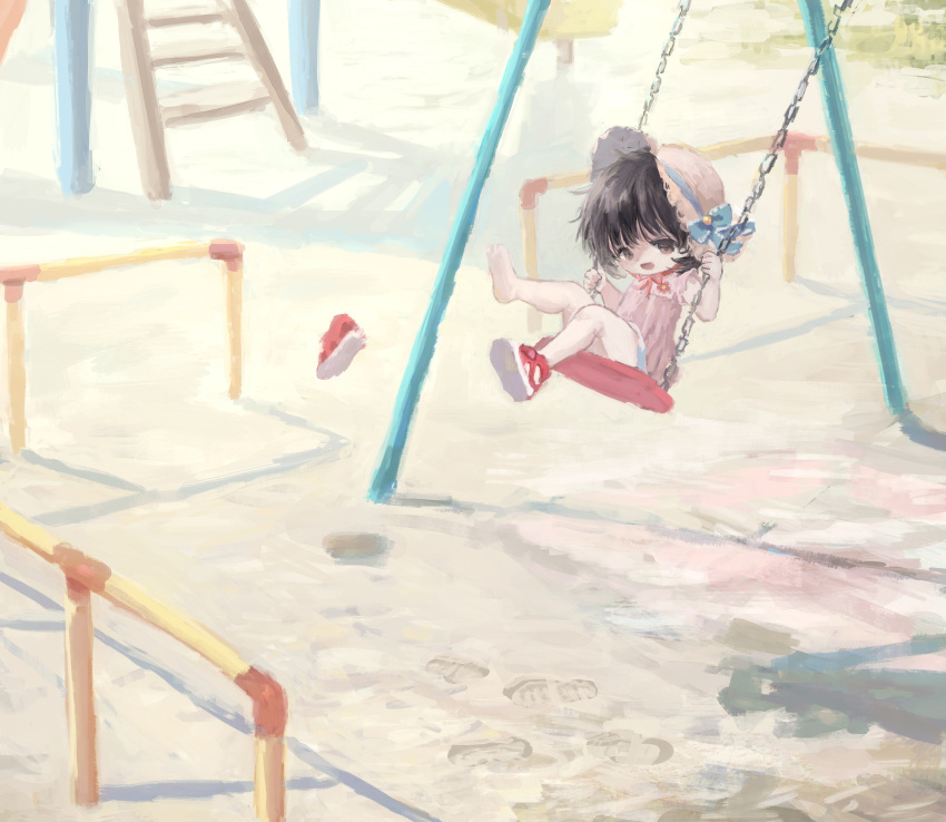 Safebooru 1girl D Absurdres Arikomen Barefoot Black Hair Blue Bow 4140
