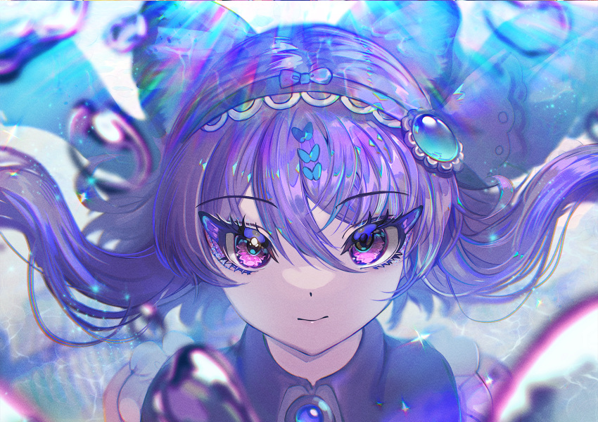 Safebooru - 1girl air bubble blue brooch blue gemstone blue theme bubble closed mouth dot nose ...