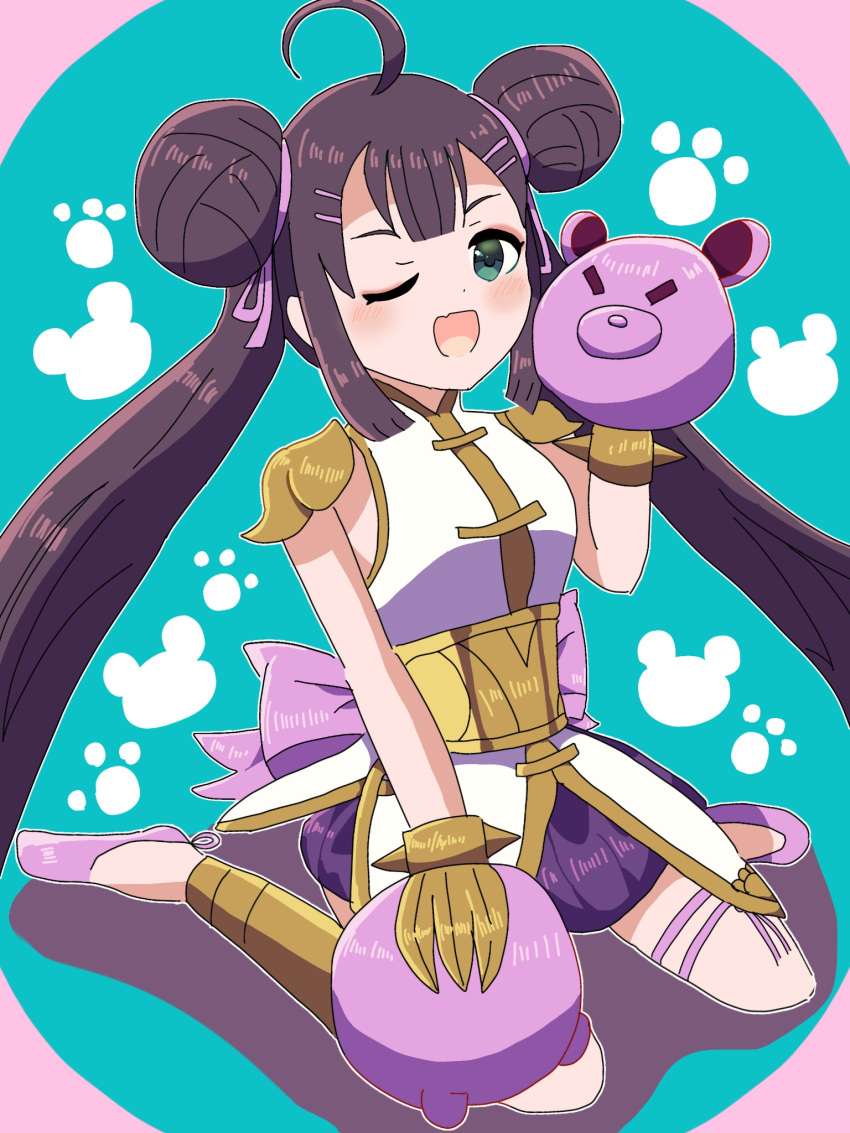 Safebooru - 1girl brown hair gloves green eyes highres one eye closed ...