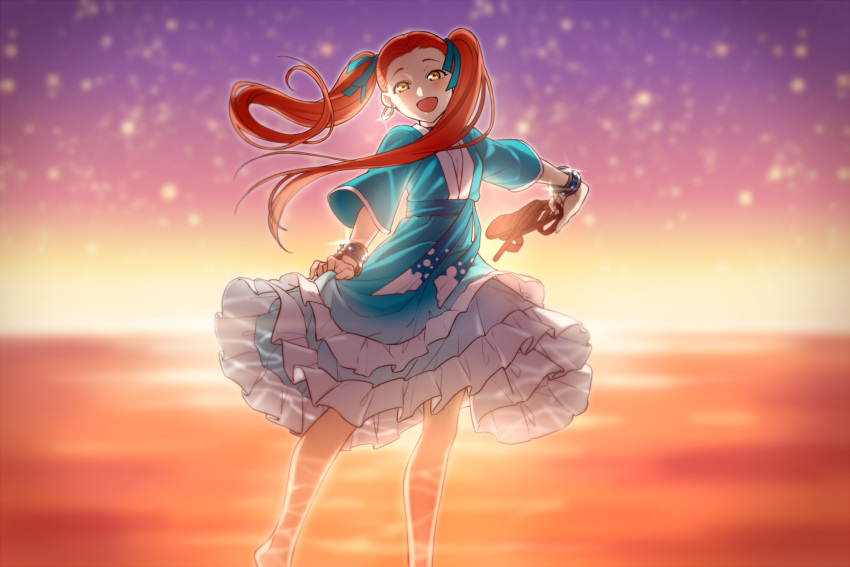 Safebooru - 1girl aqua dress aqua ribbon blurry blurry background ...