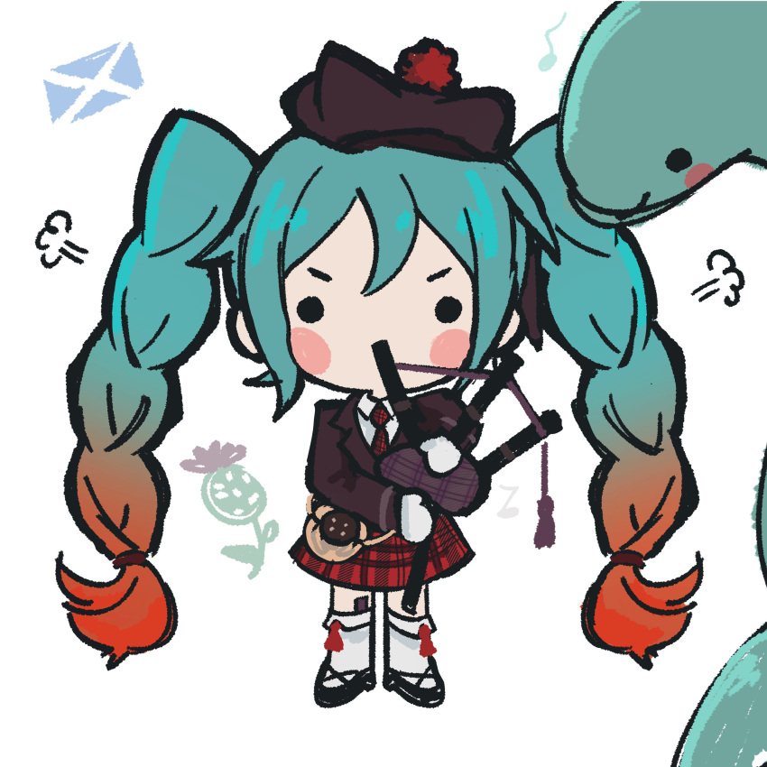Safebooru - 1girl absurdres aqua hair bagpipes black eyes black ...