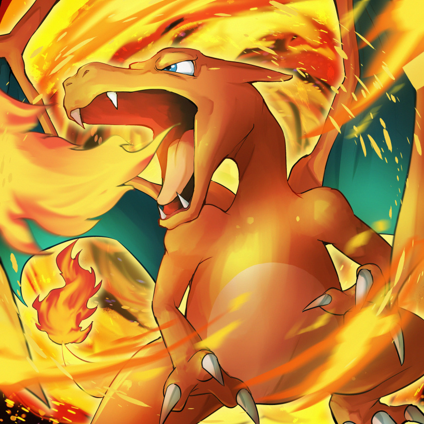 Safebooru - absurdres blue eyes breath weapon breathing fire charizard claws dragon fangs fire ...