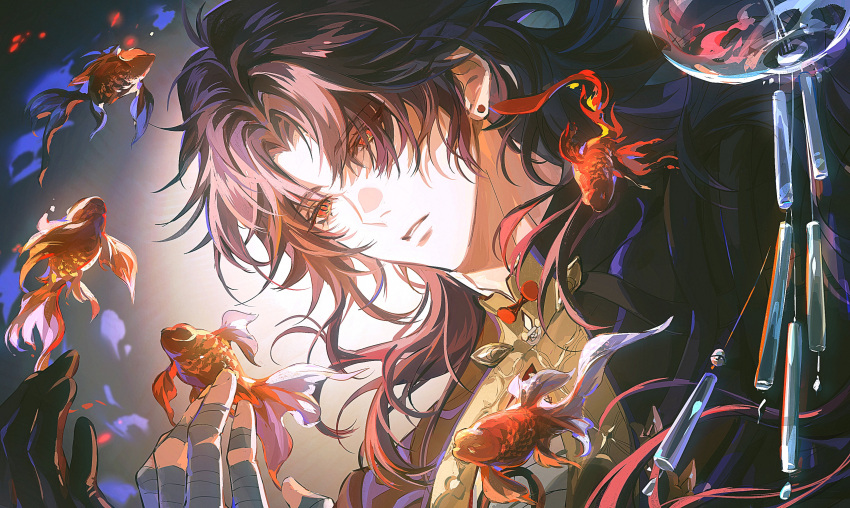 Safebooru - 1boy absurdres bandaged chest bandaged fingers bandages black gloves black hair ...