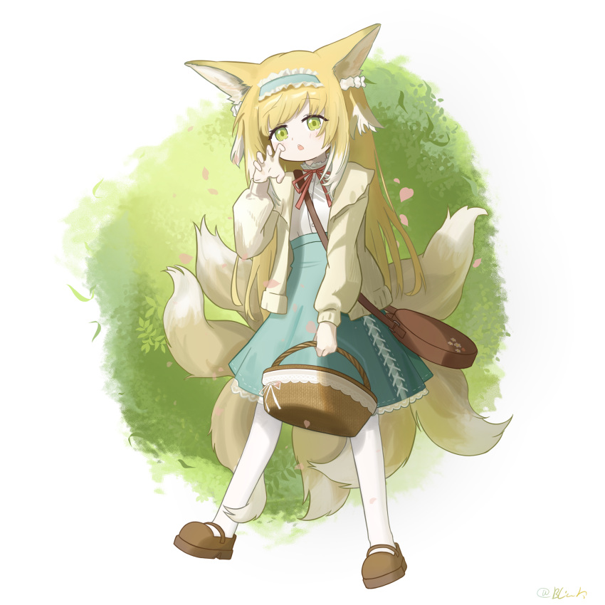 Safebooru - 1girl animal ears aqua hairband aqua skirt arknights bag basket bc keoke (qinmeimei3 ...